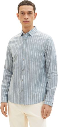 Tom Tailor Herren 1034905 Hemd, 31247 - Bluish Green Off White Stripe, XL