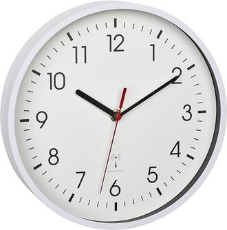 TFA Dostmann Analoge Funk-Wanduhr, 60.3550.02, höchste Genauigkeit, modern, analog, Glasabdeckung, für Büro, zu Hause, Geschenk, 245 x 245 x 42 mm, Weiss