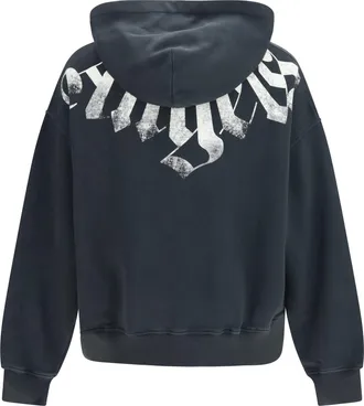 Palm Angels Mens Hooded Zip Sweatshirt Black-Off White Cotton Sweatshirts Sweater