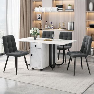 Generic Essgruppe 5-teilig - Tisch mit 4 St&uuml;hlen Set, klappbarer K&uuml;chentisch mit MDF-Platte & stabilem Metallgestell, ergonomische Polsterst&uuml;hle mit R&uuml;ckenleh