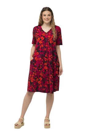 Ulla Popken Damen Midikleid, Bedruckt, mit Knopf am Ausschnitt 832018 Kleid, Lila, 50 DE/52 DE
