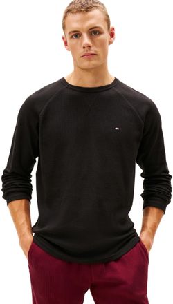 Tommy Hilfiger Herren Langarmshirt Waffle mit Rundhalsausschnitt, Schwarz (Black), M