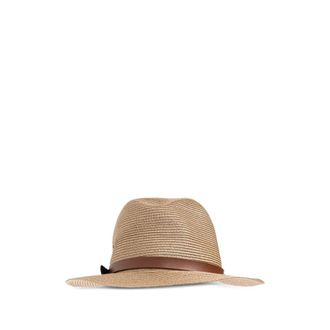 Emporio Armani Femme, Accessoires, Beige, Taille: 56 CM Chapeau Fedora en raphia tiss&eacute;