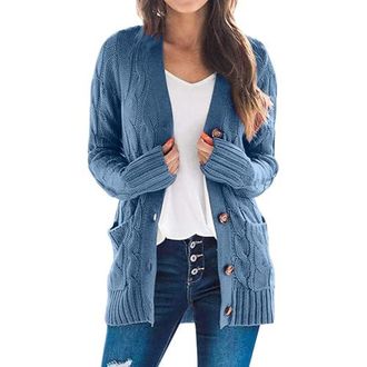 Generic Pull en cachemire pour femme, cardigan ouvert sur le devant boutonn&eacute; avec poches, haut en tricot confortable &agrave; manches longues pour lautomne et lhiver