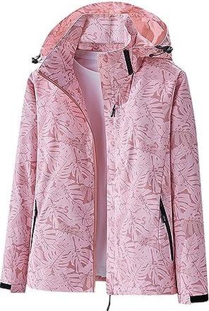 Generic Vestes pour femmes 2026 imprim&eacute; feuille d&eacute;rable couche ext&eacute;rieure coupe-vent coupe-vent et veste de course &agrave; leau, rose, XXL