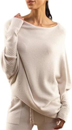 Generic Pull asymétrique pour femme - Automne et hiver - Col rond - Tricot tendance - Baggy - Tops (B), abricot, Taille M