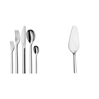 WMF Atria Besteck Set 12 Personen, Essbesteck 60 teilig Monobloc-Messer, Cromargan Edelstahl poliert, sp&uuml;lmaschinenfest & Kuchenheber Nuova Tortenheber Cr