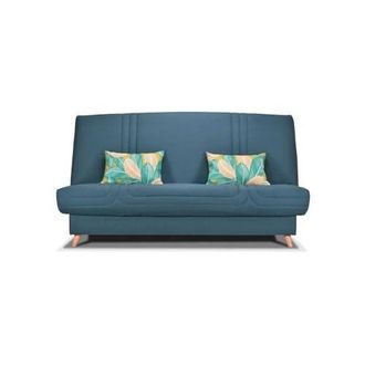 Gruhier Banquette clic clac BULTEX - Tissu Taupe + Coussins d&eacute;co Jungle - L193 x P95 x H101 cm - Mona