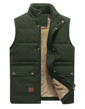 KEFITEVD Steppweste Herren Outdoor Weste Multi Taschen Funktionsweste M&auml;nner Wattiert Fleece Jacke Winter f&uuml;r Jagd Angeln Dunkeloliv 2XL