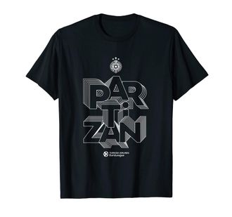 EuroLeague Partizan Belgrade Schwarz T-Shirt, Klassisches Rundkragen Kurzarm T-Shirt, Klassisch geschnitten, Doppelt genähter Saum, Unisex-Erwachsene, Kurzarm, S