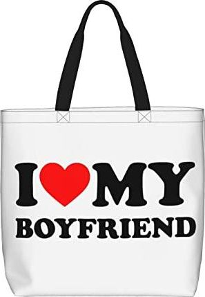 Generic Sac Fourre-Tout JAime Mon Beau Petit Ami Sac &Agrave; Bandouli&egrave;re En Toile Pliable De Grande Capacit&eacute; Sacs En Toile Pour Femmes, Pour &Eacute;cole, Filles, Voyage, 