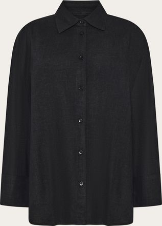 Knowledge Cotton Apparel Damen vegan Hemd Relaxed Leinen Mix Schwarz Jet