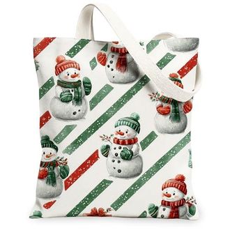 Generic Sacs fourre-tout en toile motif bonhomme de neige, sacs de courses réutilisables, mignons, colorés, légers, lavables avec bandoulière pour cadeaux en 