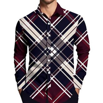Generic Chemise &agrave; manches longues pour homme - Avec col classique et boutonni&egrave;re - En coton m&eacute;lang&eacute; - Pour la vie quotidienne, le bureau, les loisirs, Bordeau