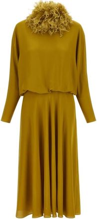 Valentino Garavani Femme, Robes, Vert, Taille: 36 FR Robe mi-longue en georgette de soie orn&eacute;e de plumes
