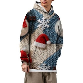 Generic Sweat à capuche de Noël pour homme - Pull de Noël 2025 - Motif graphique 3D - Pull décontracté à capuche avec poche - Vêtements pour adultes - Manches