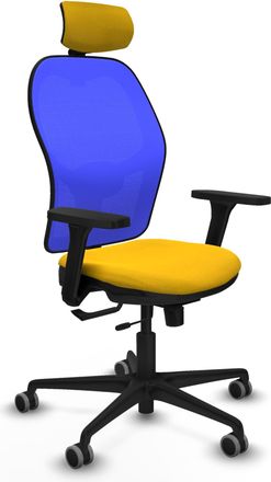 Piqueras y Crespo Ergonomischer Stuhl f&uuml;r die Arbeit zu Hause mit 3D-Armen, h&ouml;henverstellbare Lendenwirbelst&uuml;tze und h&ouml;henverstellbares Kopfteil, Blau/Gelb