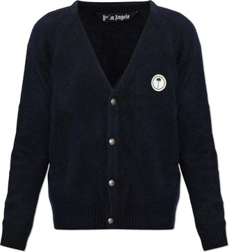 Palm Angels Cardigan en Laine avec Logo Cousu - Homme - Pulls - Bleu - Taille: 2XL