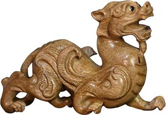 Happyyami Handgefertigte Holz Pixiu Statue Desktop Dekoration aus Hochwertigem Holz Langlebig und Leicht Feine Oberfl&auml;che K&uuml;nstlerisches Feng Shui Ornament f&uuml;r 