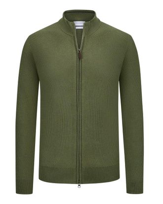 Tom Rusborg Strickjacke mit Stehkragen aus einem Baumwolle-Seide-Mix in