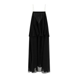 Chlo&eacute; Robe Longue &agrave; Volants et Col Halter - Femme - Robes - Noir - Taille: 36 FR