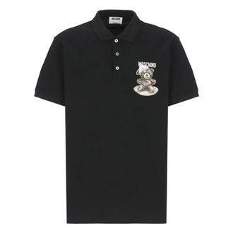 Moschino Schwarzes Poloshirt mit Teddyb&auml;r-Logo - - Tops - Herren - Schwarzk - M