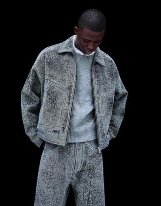 Bershka Veste en jean textur&eacute; coupe carr&eacute;e - Bleu moyen