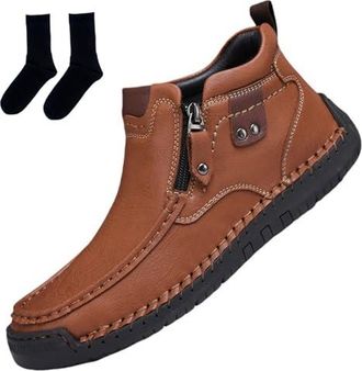 Generic Mocassins confortables en cuir pour homme faits &agrave; la main - Chaussures plates &agrave; enfiler &agrave; bout large - Mocassins antid&eacute;rapants en cuir pour homme, 12,