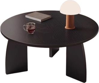 Generic Vintage Couchtisch Rund Aus Massivholz Niedriger Wohnzimmertisch Stabiles Dreiecksdesign Teetische Für Wohnzimmer, Schlafzimmer Wohnungen Büros(Black,
