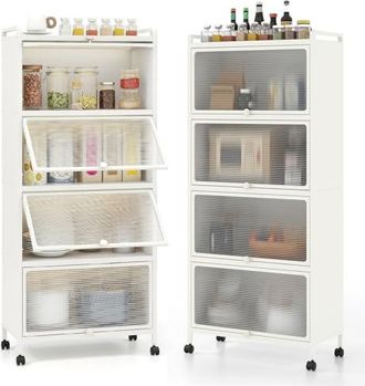 Giantex Armoire Cuisine 5 Niveaux avec Portes Rabattables, Meuble Cuisine Rangement à roulettes Universelles, Cadre en Métal, pour Salon, Kit Anti-basculement
