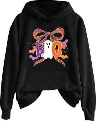 Generic Vestes pour femmes 2026 - Pull &agrave; capuche imprim&eacute; Halloween - Manches longues - D&eacute;contract&eacute; - Col rond - Mode dautomne - Veste polaire confortable, Noi