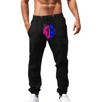 Generic Pantalon de jogging pour homme - Pantalon court en lin avec imprim&eacute; noix de coco pour homme - Pantalon de yoga l&eacute;ger et d&eacute;contract&eacute; pour l&eacute;t&eacute;, Noir, 3