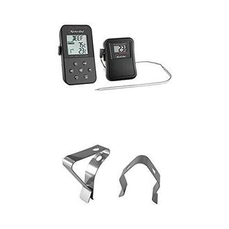 TFA Dostmann Küchen-Chef Funk-Grill-Bratthermometer, 14.1504, für ideal gebratenes Fleisch + Clips für Grill-Bratenthermometer, zur Befestigung des Temperaturfühle