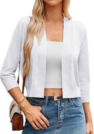 Grace Karin Cardigan Femme Chic Ajouré Manches 3/4 col Rond Gilet Court Tricot élégant Boléro été Blanc XL
