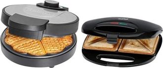 Clatronic WA 3492 Waffeleisen, 1000 Watt, Edelstahleinlage, Große Backflächen Ø 18 cm & ST 3477 Sandwichtoaster, 3-eckige Sandwichplatten, mit 2 Kontrollleuchte