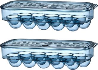 Rismart 16er-Eierbox mit Deckel Stapelbar Eierbehälter Eierpappen für Kühlschrank Campen Reisen Blau (2 Stück),31.5 x 14.3 x 7.5 cm