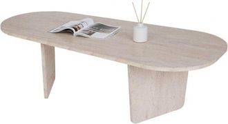Dmora Couchtisch Dozza, Ovalform, Platte aus Edelfurnier, Tischplatte Wei&szlig;, 130x65x40h cm, Marmorwei&szlig;