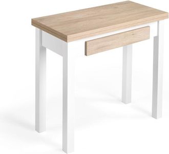 HERDASA Herdasa, Table de cuisine extensible, modèle LIV, en mélamine et métal, 77x80x40 cm, chêne et blanc