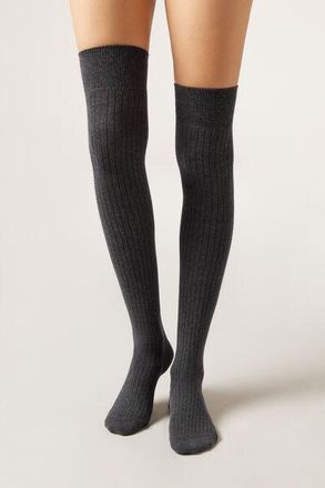 Calzedonia Overknee-str&uuml;mpfe Mit Rippmuster Grau