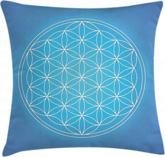 Abakuhaus Blau Kissenbezug, Blume des Lebens, Waschbar mit Reißverschluss Kissenhülle mit Farbfesten Klaren Farben Beidseitiger Druck, 40 x 40 cm, Weiß Blau