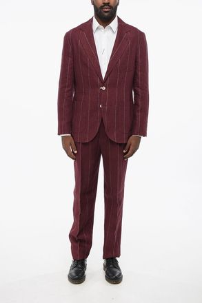 Brunello Cucinelli Nadelstreifen-Anzug aus reinem Leinen mit aufgesetzten Taschen Brunello Cucinelli