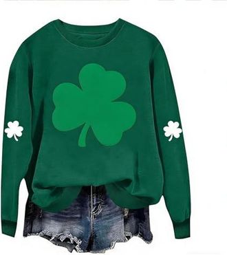 Generic Sweat-shirt tr&egrave;fle irlandais pour femme - Chemise de la Saint-Patrick - Pull fantaisie amusant &agrave; manches longues - Col rond - Pull en forme de coeur -