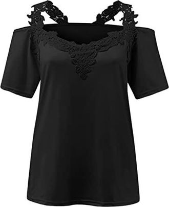 Generic T-shirt denterrement de vie de gar&ccedil;on Chemisier pour femme avec accents en dentelle Design &agrave; manches courtes d&eacute;contract&eacute;es pour un Irr&eacute;sistible F&eacute;mini