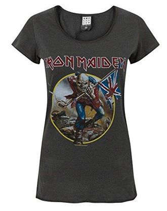 Amplified T-shirt Femme IRON MAIDEN TROOPER LADIES CREW TEE - Gris (Charcoal) - FR : 40 (Taille fabricant : 12)