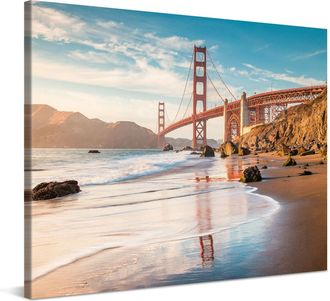 Picanova Leinwandbild 100x75cm Golden Gate Bridge San Francisco - Leinwanddruck - Wandbild Kunstdruck Auf 2cm Holz-Keilrahmen Für Schlaf- Und Wohnzimmer Wandde