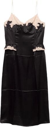 Prada robe mi-longue à détails en dentelle - Noir