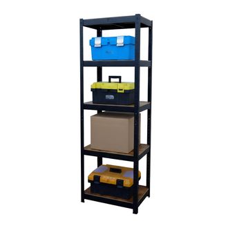 Relaxdays Schwerlastregal, HBT 180x60x30 cm, 500 kg, 5 Ebenen, Industrial, Lagerregal Keller, zum Stecken, schwarz/braun