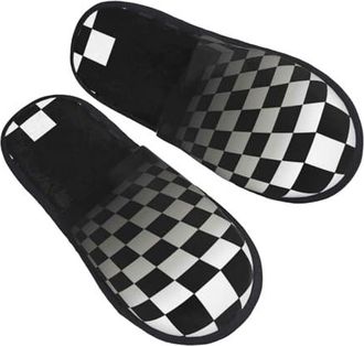 Generic Pantoufles Hommes Impression tunnel &agrave; Checkered 3D noir et blanc Classiques Chaussons Femme Antid&eacute;rapant Respirant Chaussures Hiver Adulte L