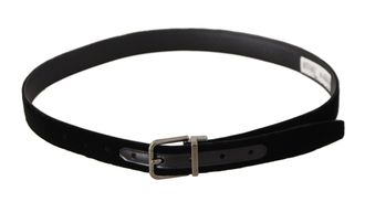 Dolce & Gabbana Mens Black Classic Velvet Logo Engraved Metal Buckle Belt