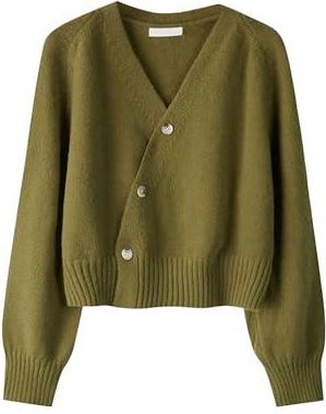 Generic Cardigan dhiver en tricot &agrave; manches longues pour femme avec boutons et col en V, Vert, taille unique